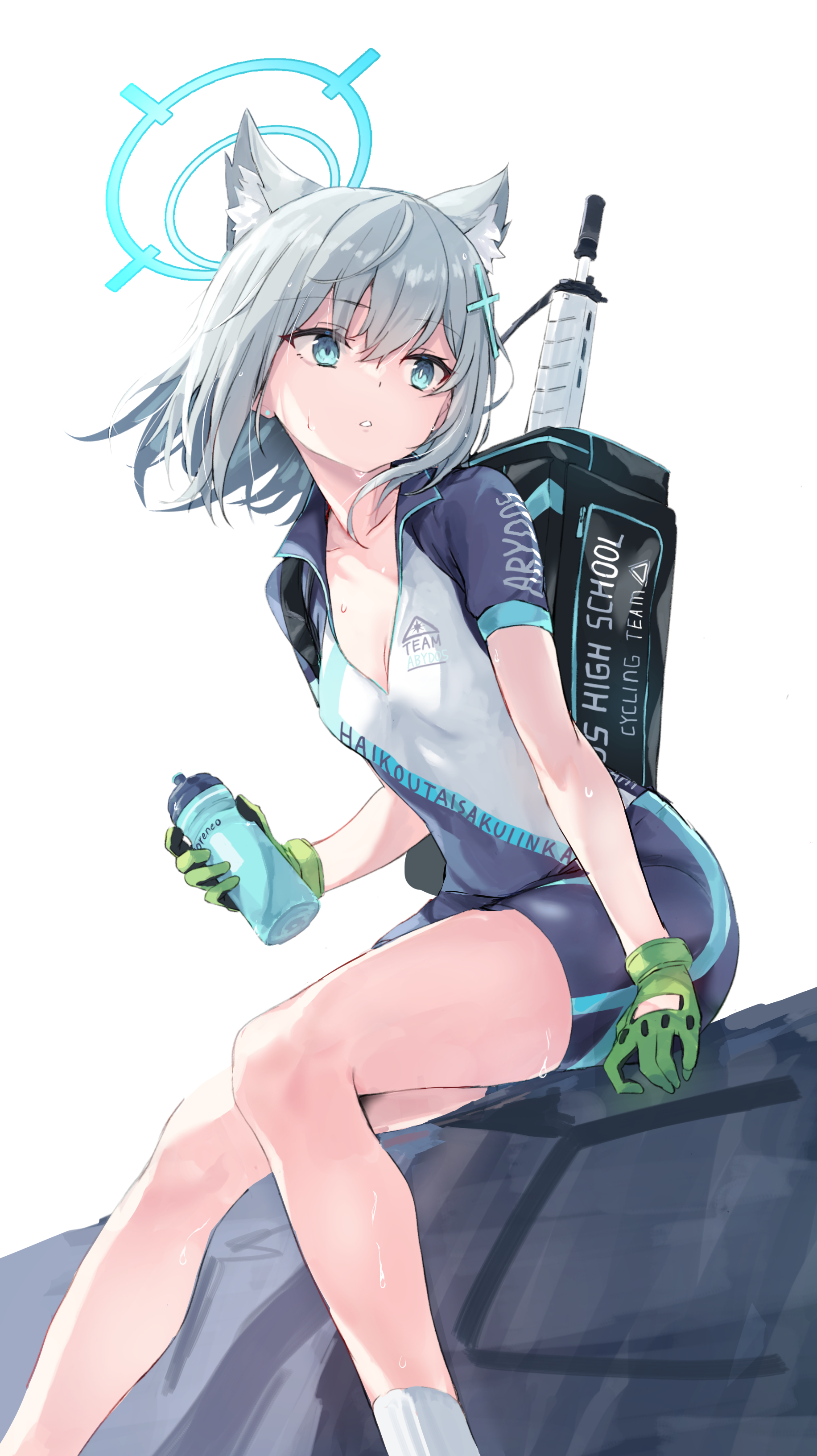 toshizou (0714) blue archive sunaookami shiroko animal ears bike shorts gun halo nekomimi no bra ...